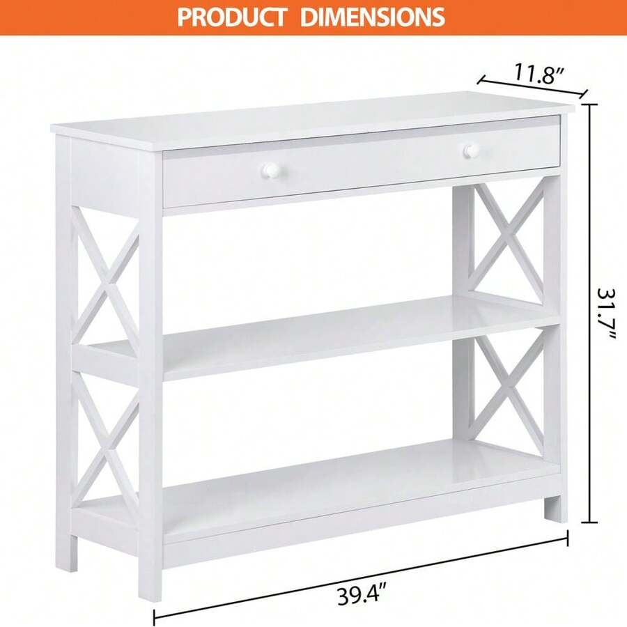 3 Tiers Console Table With Drawer Narrow Sofa Table Storage Shelves ...
