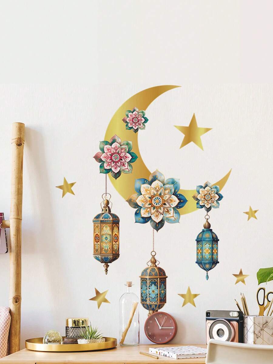 1pc Pvc Rama Festival Moon Star Pendant Decorative Wall Beautification ...