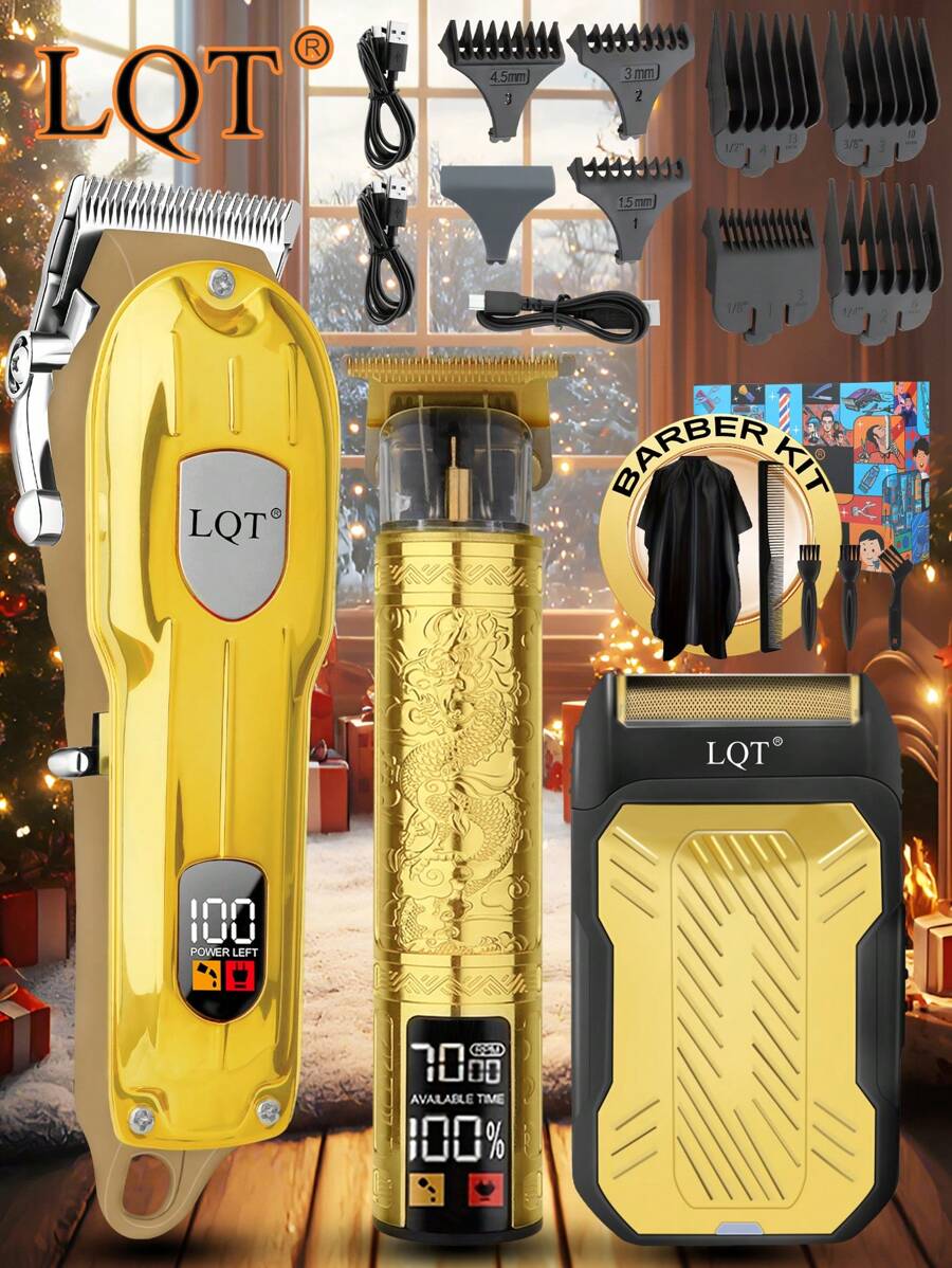 LQT LQT プレミアムサロンヘアクリッパーセット、コードレスヘアクリッパーとシェーバーの3点セット、USB充電式リチウムバッテリートリマー ...