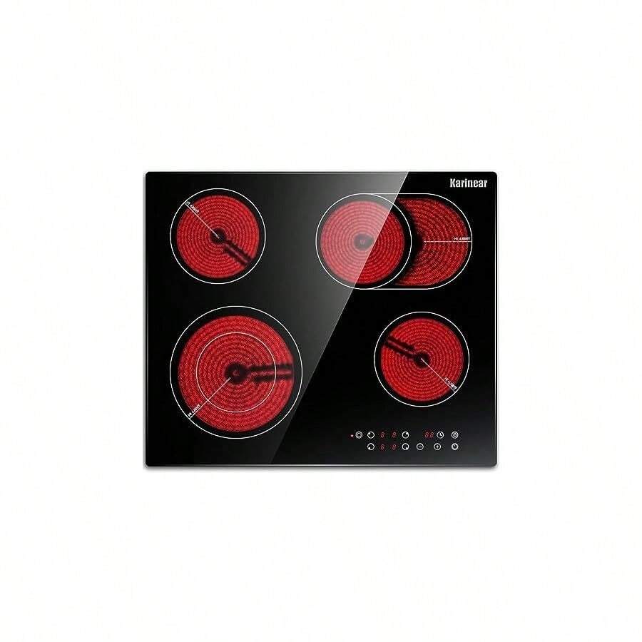 Ceramic Electric Cooktop 60cm Built-In 4 Zones 6600W Hard Wired No Plug ...