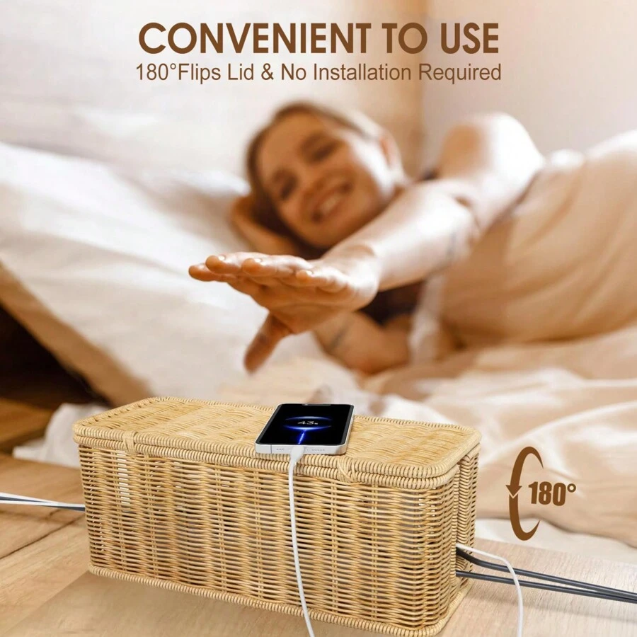 Desk Data Cable Management Hider Box Breathable Hand Knitting Organized ...