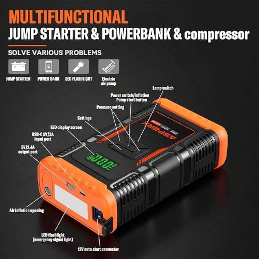 5-In-1 Jump Starter Power Pack 3000A Car Battery Booster With 150PSI ...