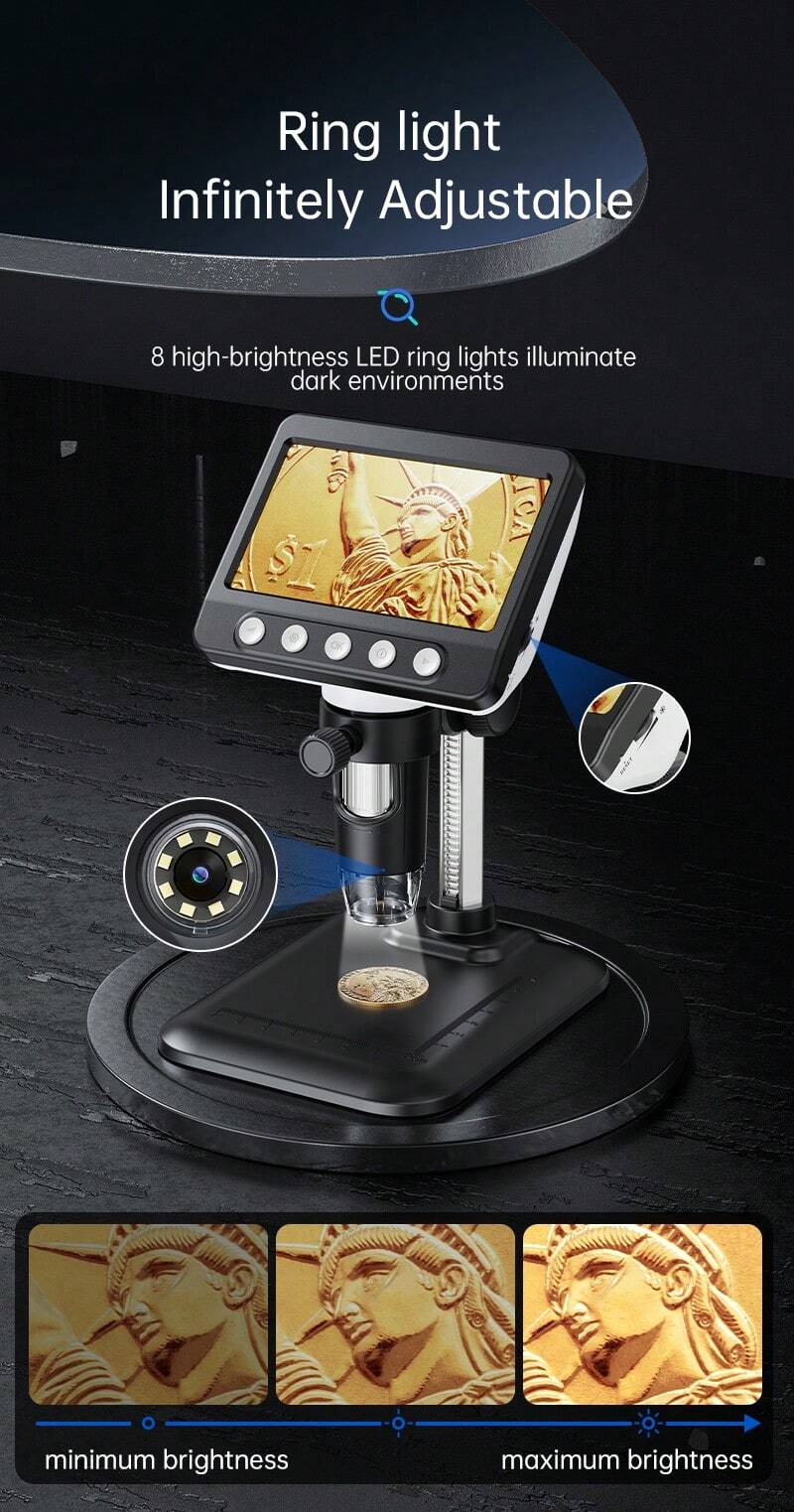 inskam 4.3 Inch LCD USB Digital Microscope, 1000X 1080P Coin Magnifier ...