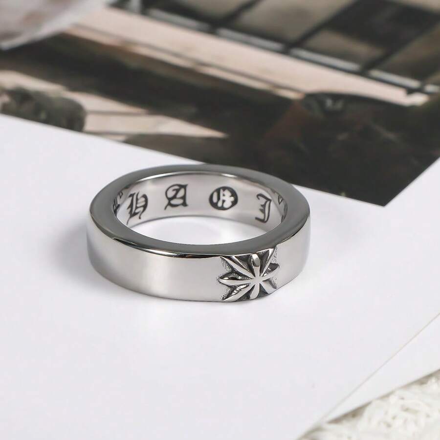 1pc Anti-Fade Stainless Steel Fashion & Octagon Star Pattern Ring, Popular Korean Style Men ...