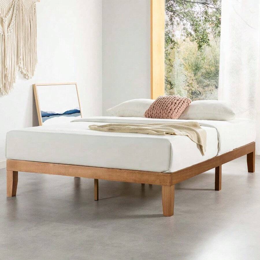 Classic 12 Inch Solid Wood Platform Bed With Wooden Slats, Noise-Free ...