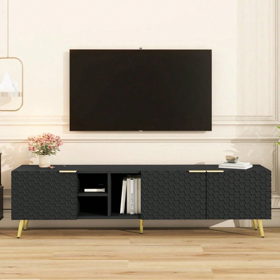 Goodsilo Geometric TV Stand With Storage And Cable Management For TVs ...