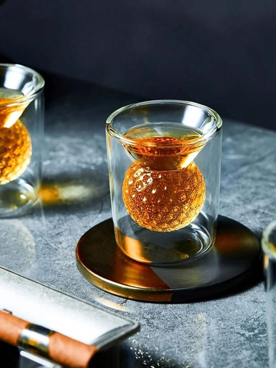 KEMORELA 4PCS, Golf Ball Shaped Double-Wall Martini Glasses - Handcrafted, 2 Oz Multi-Purpose ...
