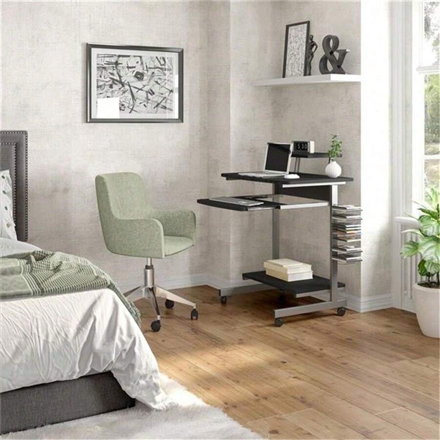 Black Small Computer Cart, Rental Apartment Computer Desk With Wheels ...