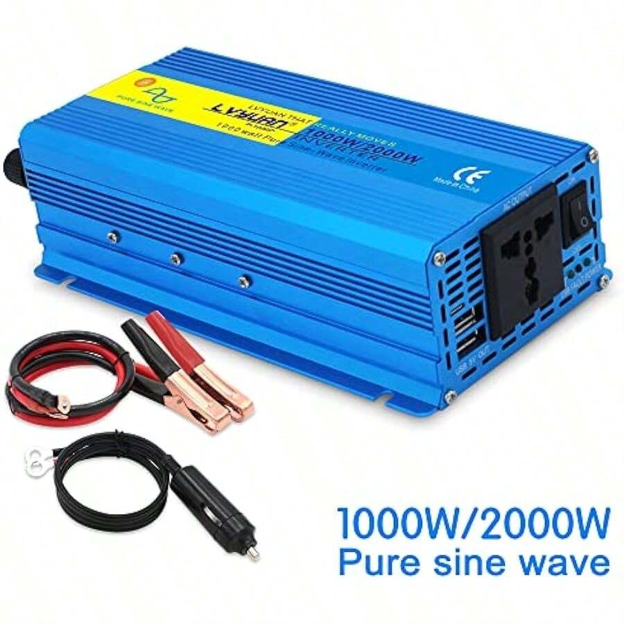 Power Inverter 1000W Pure Sine Wave 12V To AC 230V 240V Voltage Converter With AC Socket And 2 ...