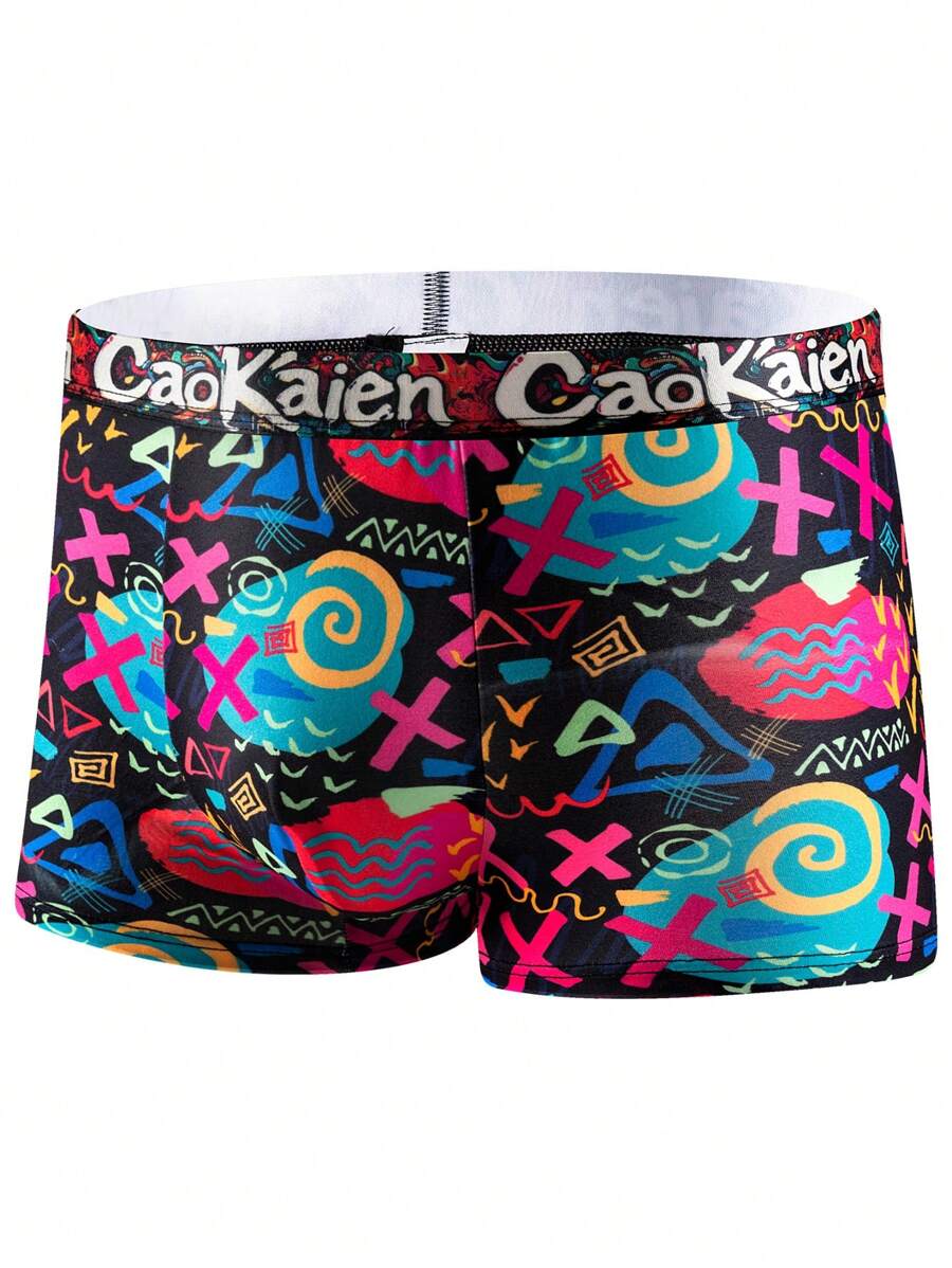 5pcs/Pack 2024 New Men's Graffiti Print Underwear, Lightweight Boxers ...