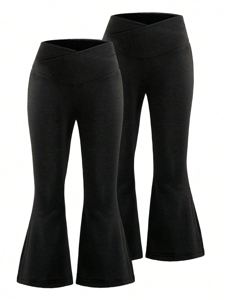 2pcs Young Girl Solid Color Flare Pants Set | SHEIN USA