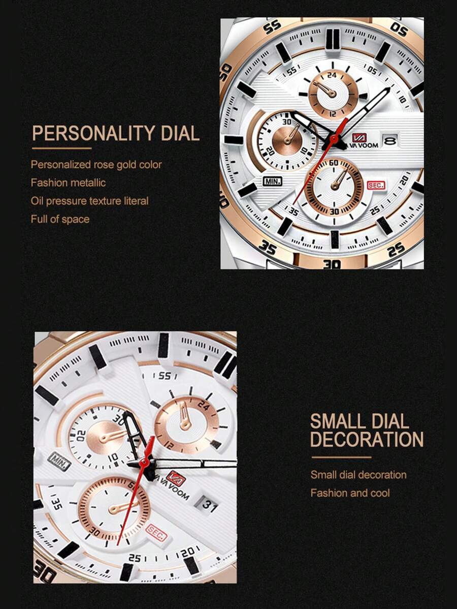 VA VA VOOM 45mm Men's Quartz Stainless Steel Waterproof Analog Sport ...