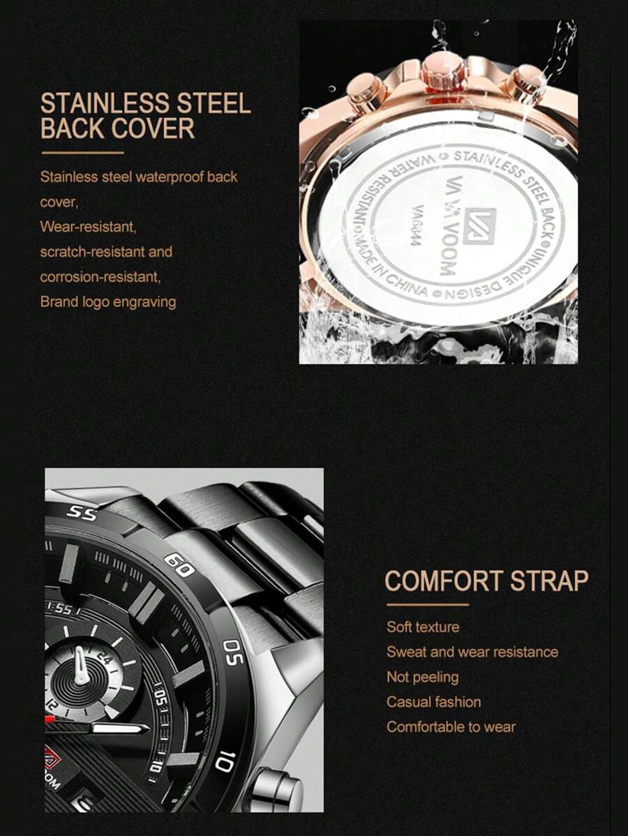 VA VA VOOM 45mm Men's Quartz Stainless Steel Waterproof Analog Sport ...