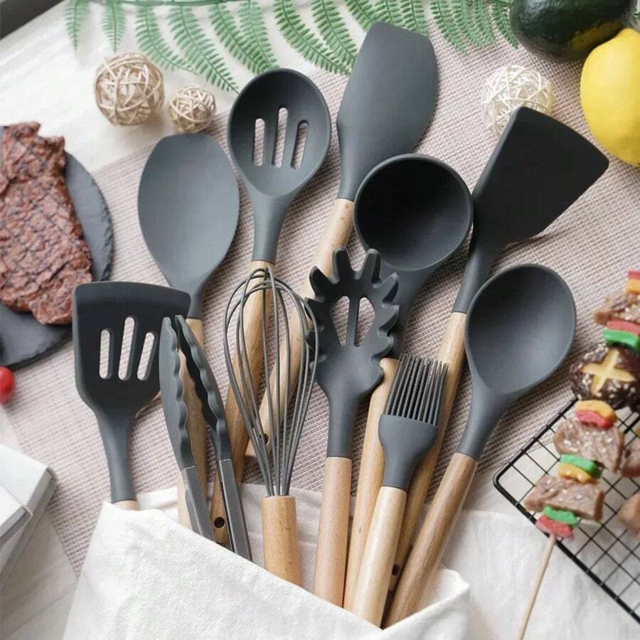 Silicone Kitchen Cookware Utensils Turner Spatula Measuring Spoon ...