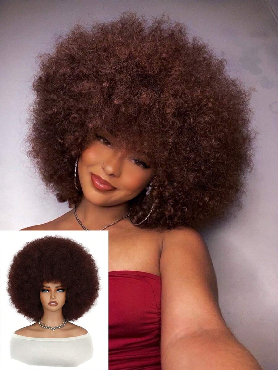DZfirst Perucas afro crespas cacheadas castanhas escuras de 10 ...