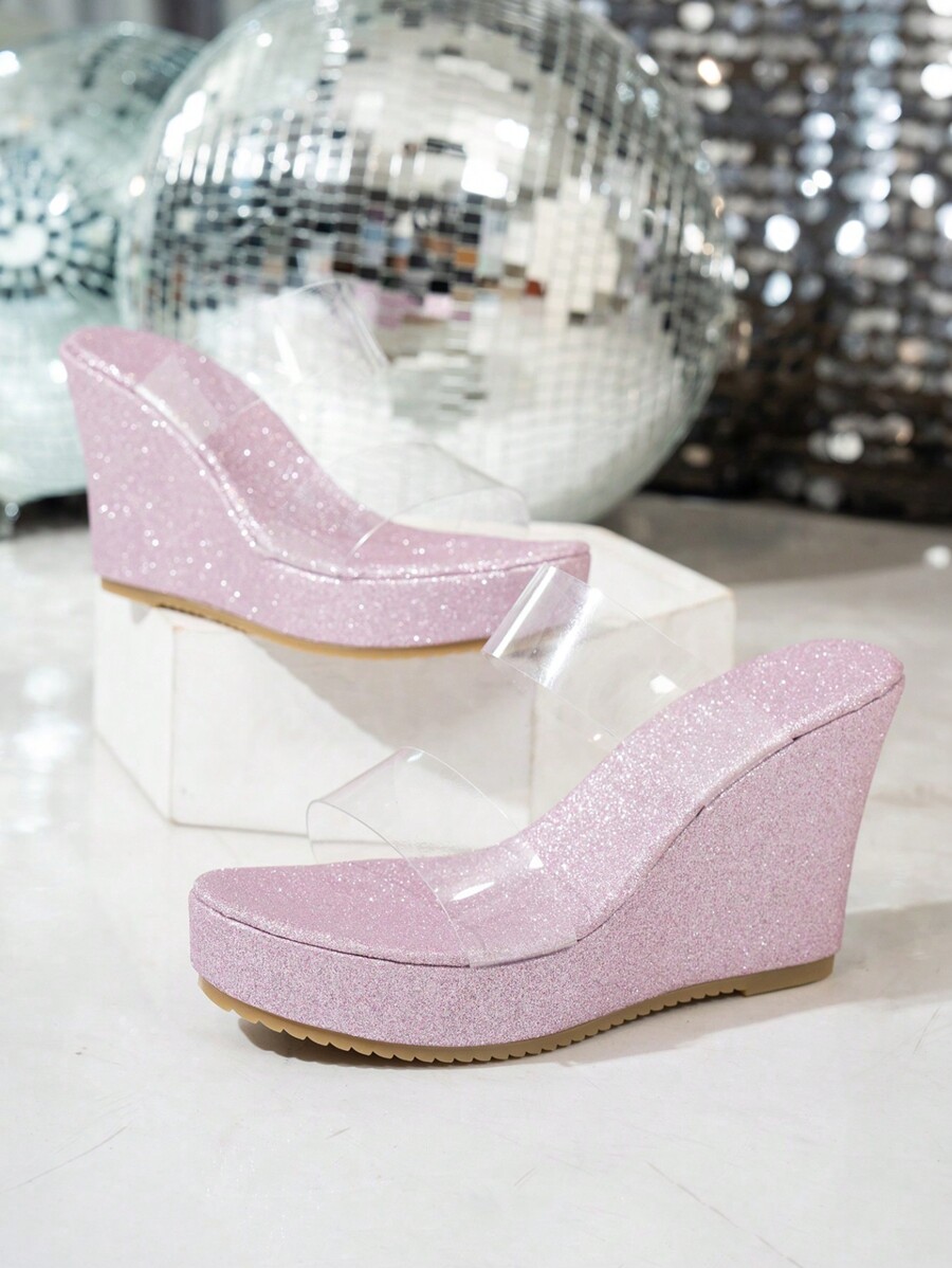 Women's Platform Sandals, Round Toe Transparent Instep Strap Hollow ...