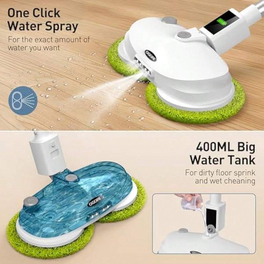 Cordless Electric Mop Dual Spin Floor Cleaning Mop 2 Batteries Water ...