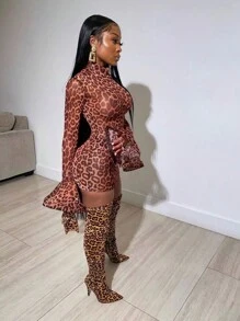 Women Sexy Bodycon Flare Sleeve Leopard Print Dress | SHEIN ITALIA