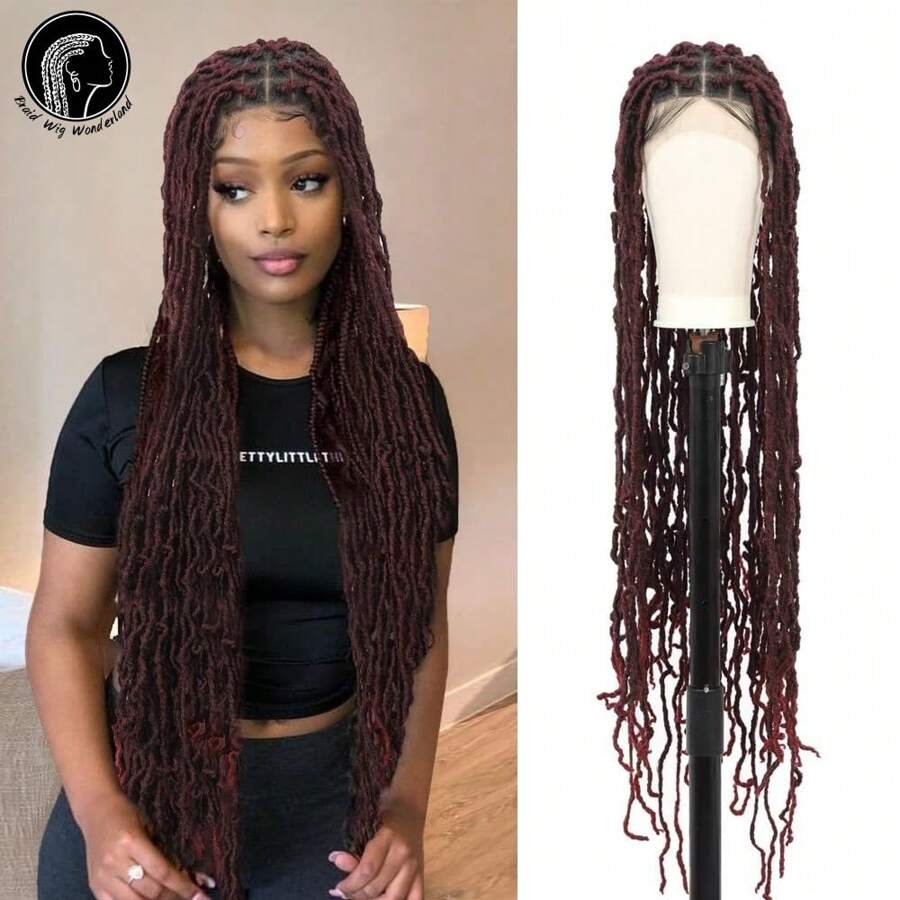 41 Inches Full Double Lace Front Square Knotless Locs Braided Wigs For ...