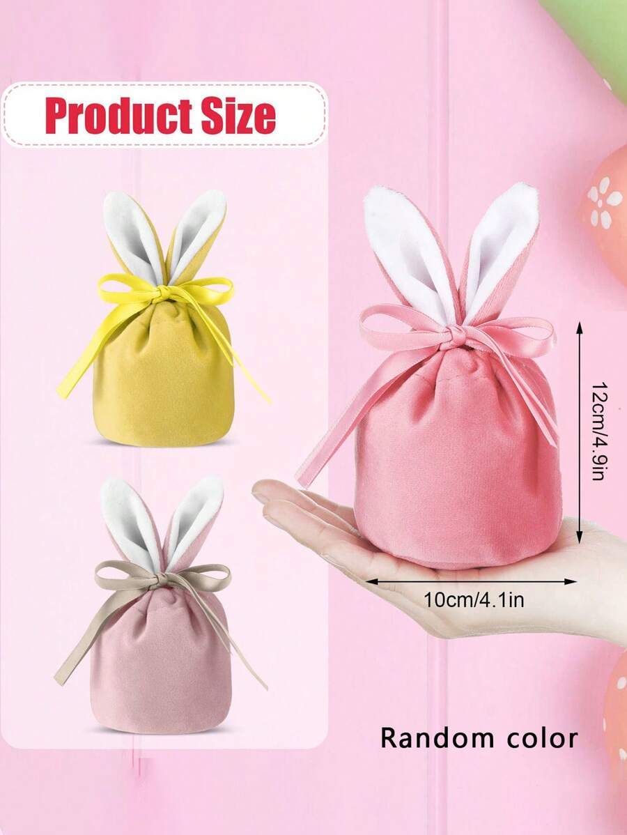 5pcs Easter Bunny Gift Bag Bunny Ear Velvet Bag With Drawstring Bunny ...