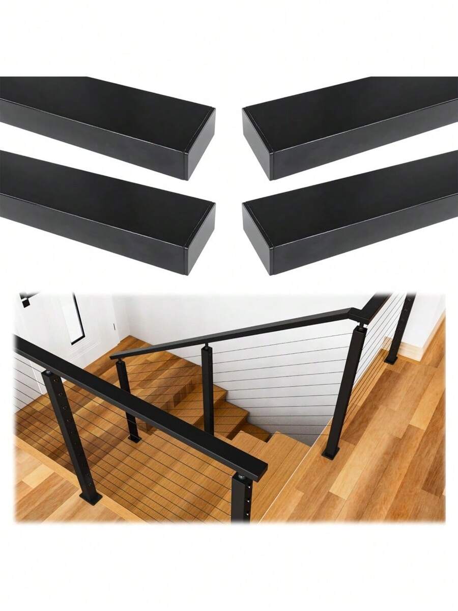 4Pack 6'6" Stainless Steel Handrail Black Rectangular Handrail Flat Top ...