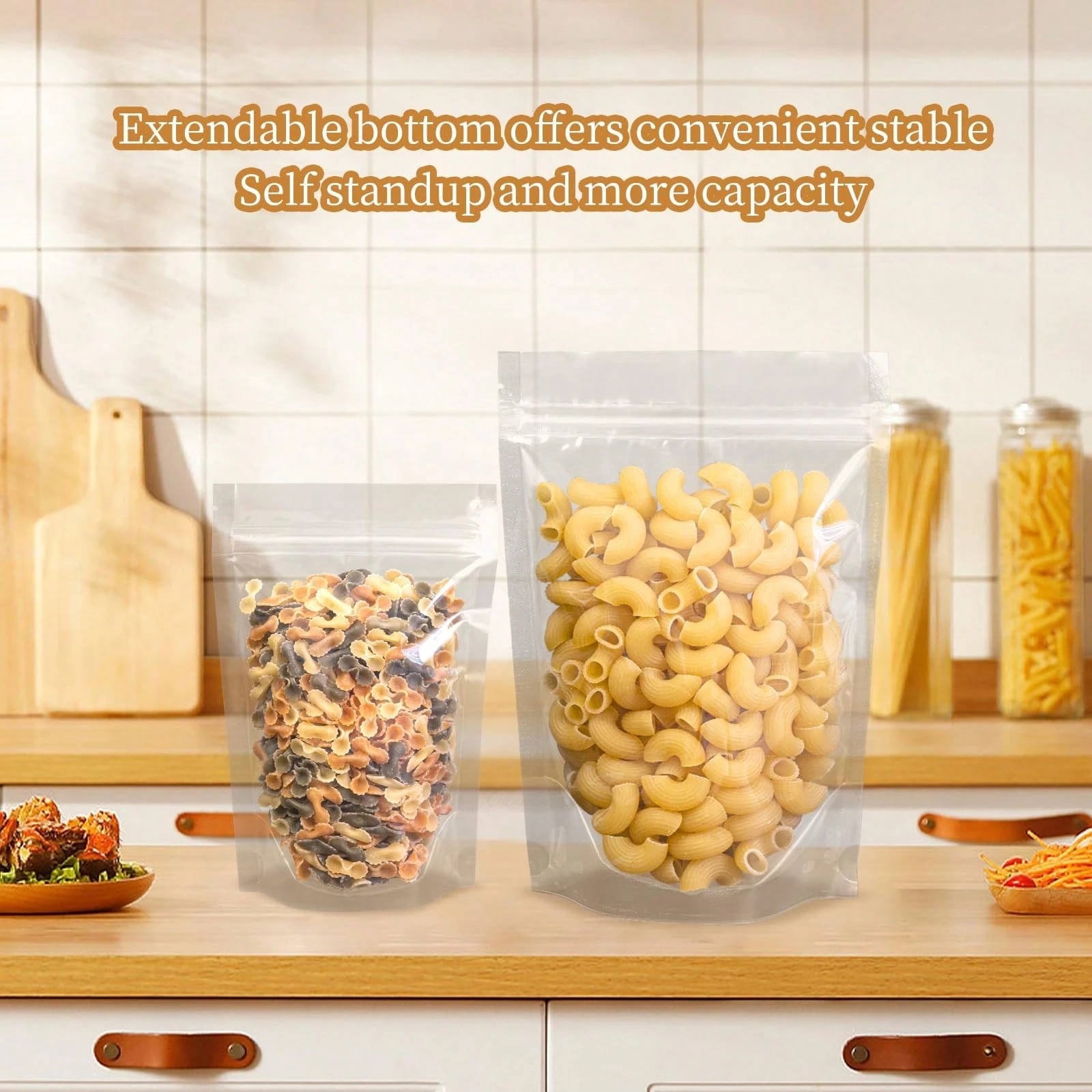 50Pcs Clear Stand Up Zipper Seal Bgas, Reuseable Ziplock Pouch For Food ...