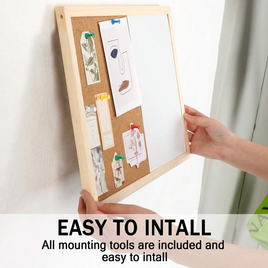 Bacheca in sughero per pareti 40x30 cm, con cornice nera, doppia faccia ...