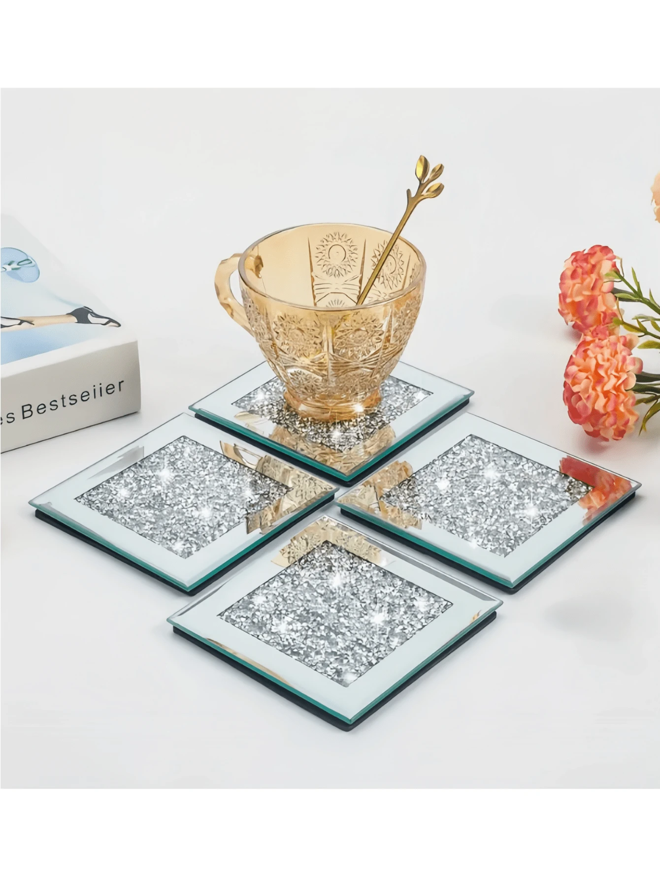 4pcs Insulated Crystal Coasters, Round And Square Two Styles, With ...
