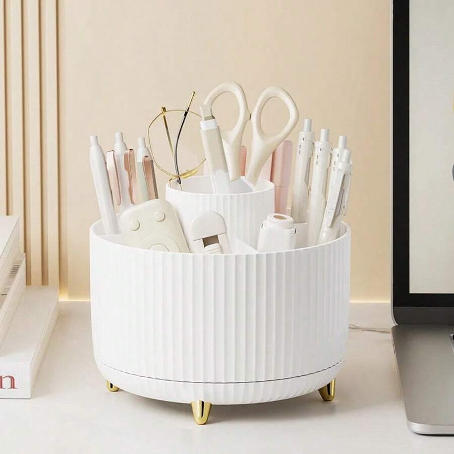 360° Rotating Pen Holder Desk Stationary Organizer Box 5 Slot Pink ...