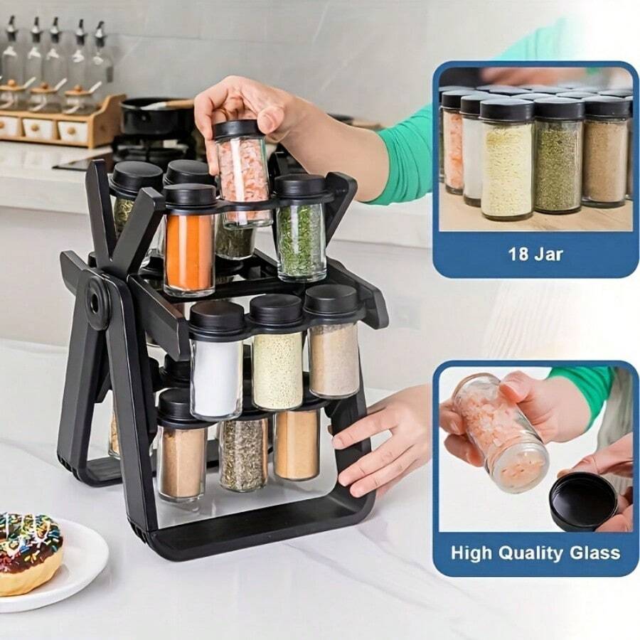 1set, 18-Slot Rotating Desktop Spice Rack, Kitchen Windmill Style Spice ...