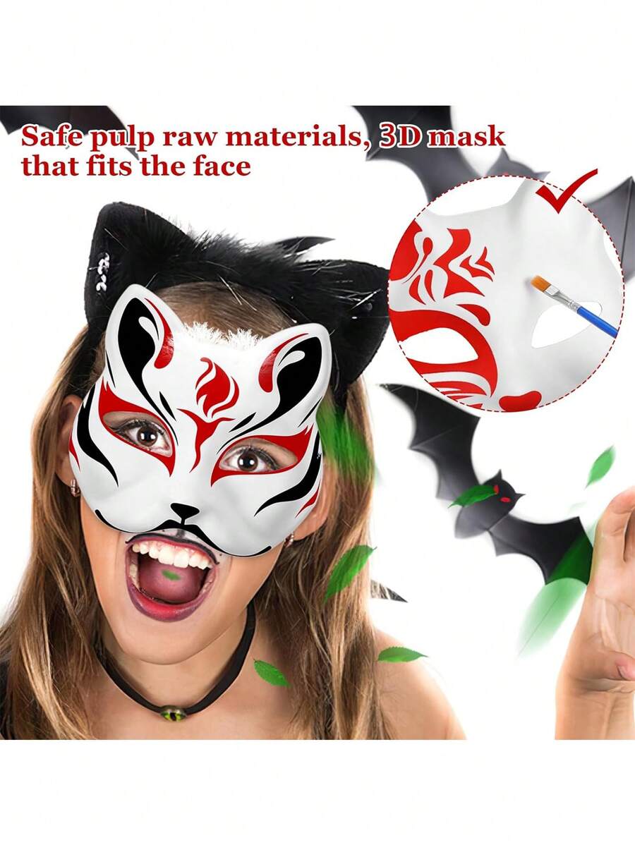 10 Pcs Cat Mask Therian Masks Fox Mask White Cat Masks To Paint Blank ...