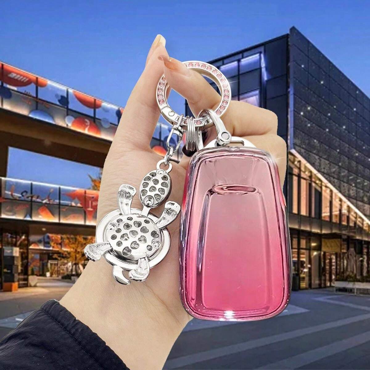 Fashionable Rhinestone Cherry Blossom Pink Cute Turtle Rotatable/Bear ...