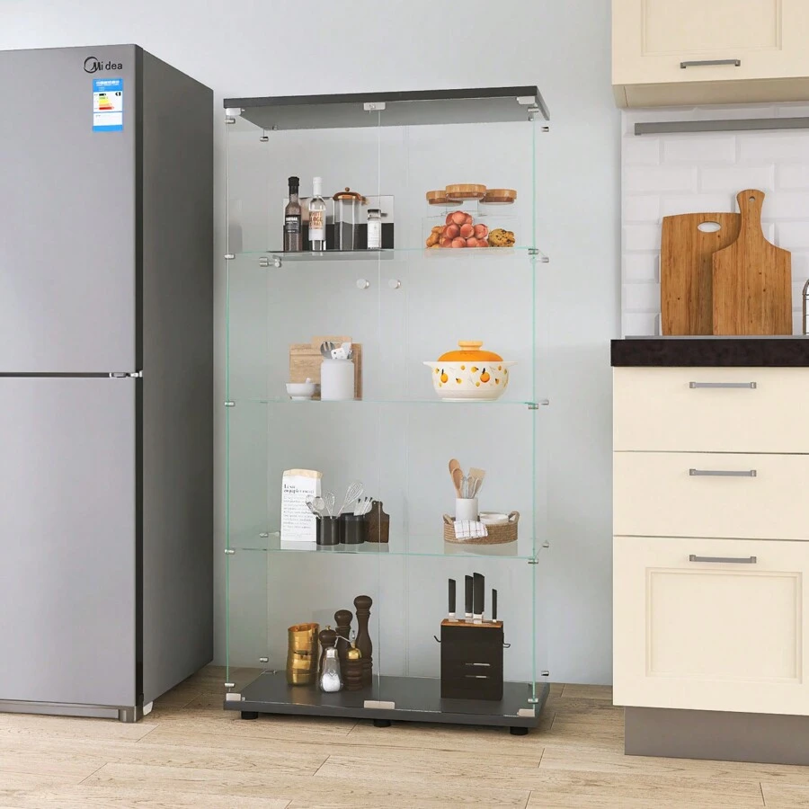 Creahappy Vitrine en verre avec porte 4 étagères vitrine vitrine en ...