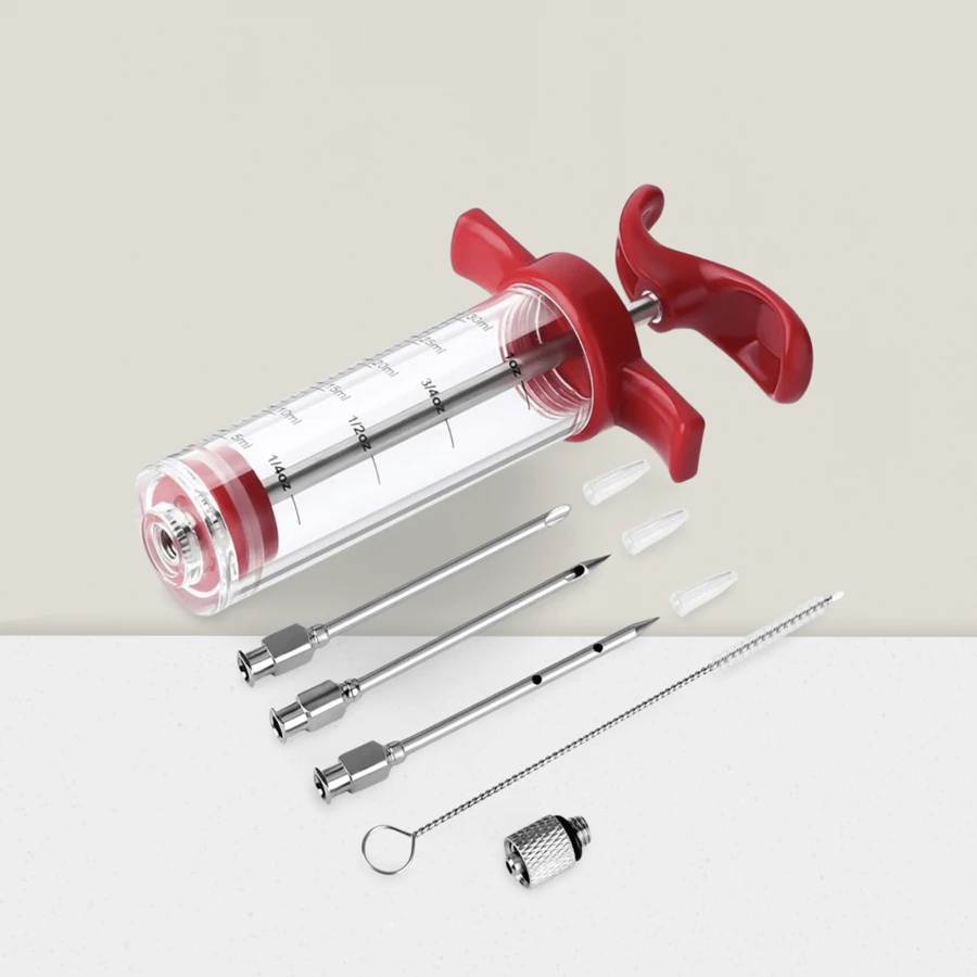 1oz Red Meat Injector Kit With 3 Needles & Cleaning Brush, Ideal For ...