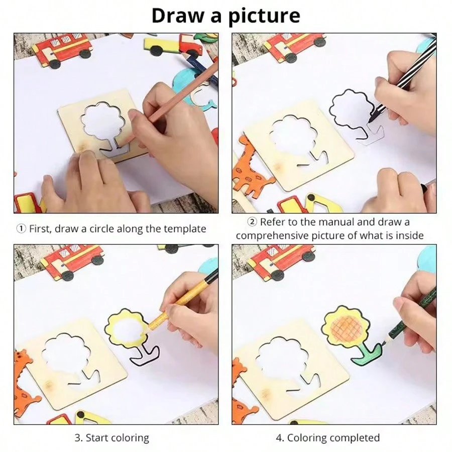 20 Pieces Of Wooden DIY Drawing Templates With Marked Children's ...