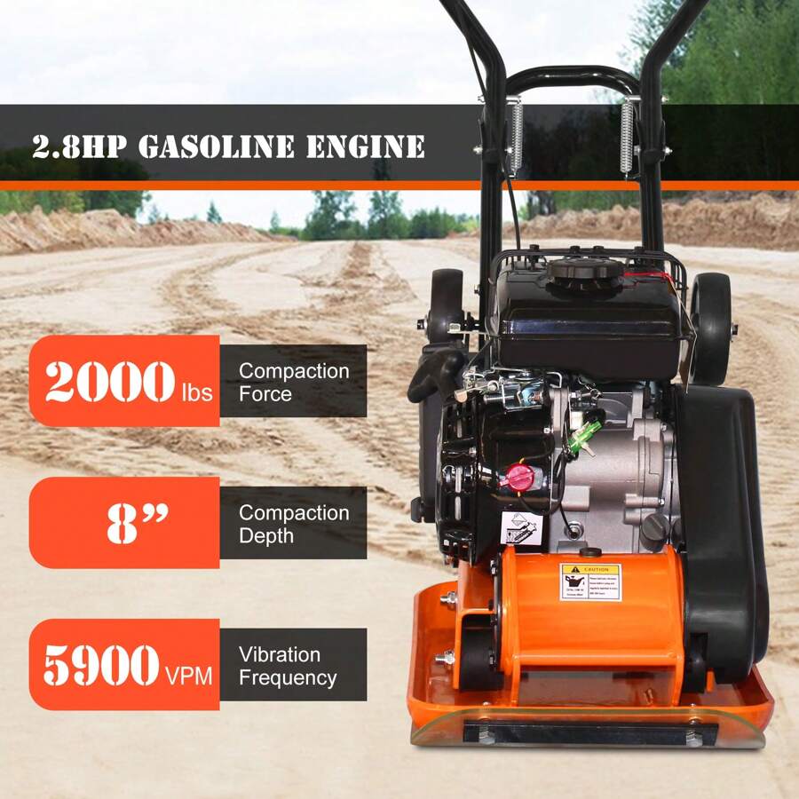 Plate Compactor Machine, 2.8HP 79CC Gas Engine 5900 VPM 2000 Lbs ...