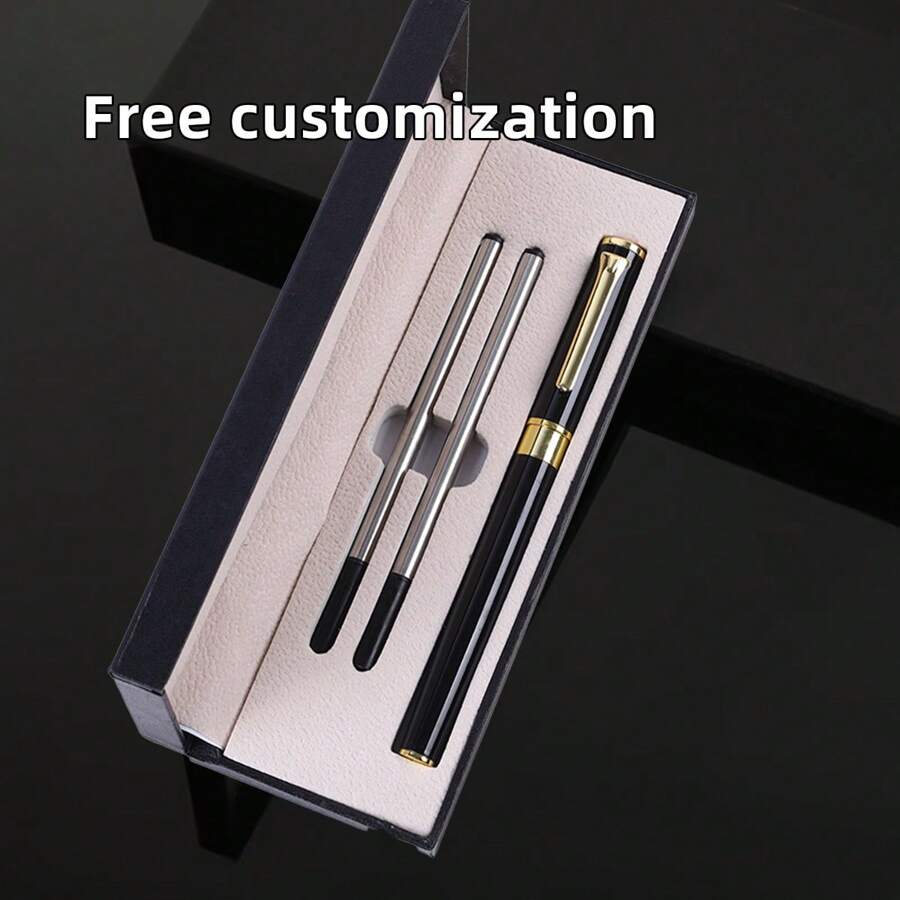 Ensemble de stylos à bille de luxe personnalisés gravés, noir et or ...