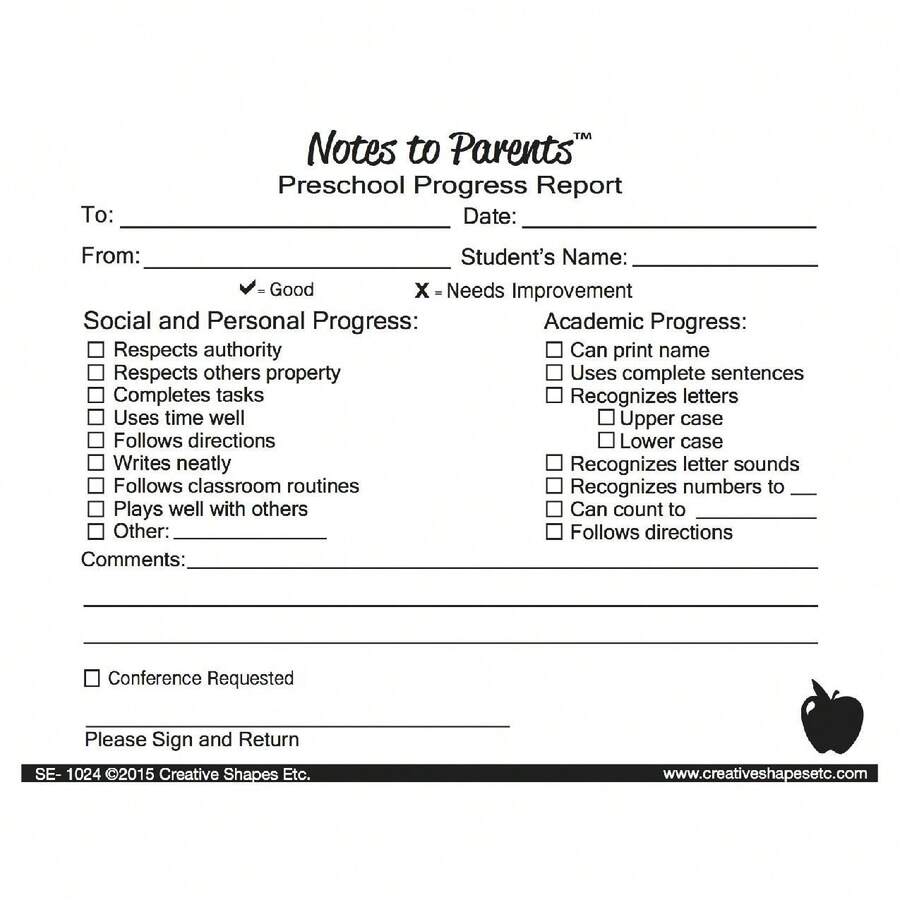 Preschool Progress Report - Notes To Parents | SHEIN USA