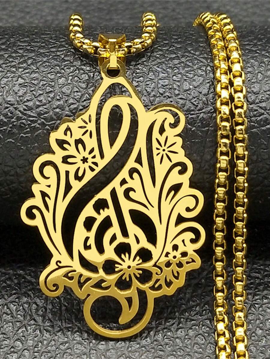 Hollow Life Of Flower Musical Note Pendant Necklace For Women Men ...