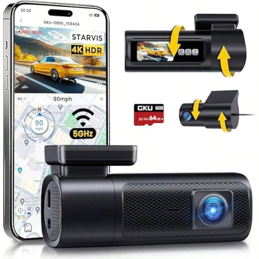 4K+2.5K Dual Car Camera Front Rear 5Ghz Wi-Fi GPS HDR Starlight Night ...