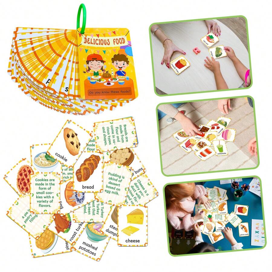 48pcs Food Cognitive Flash Cards, Early Childhood Education Interactive ...
