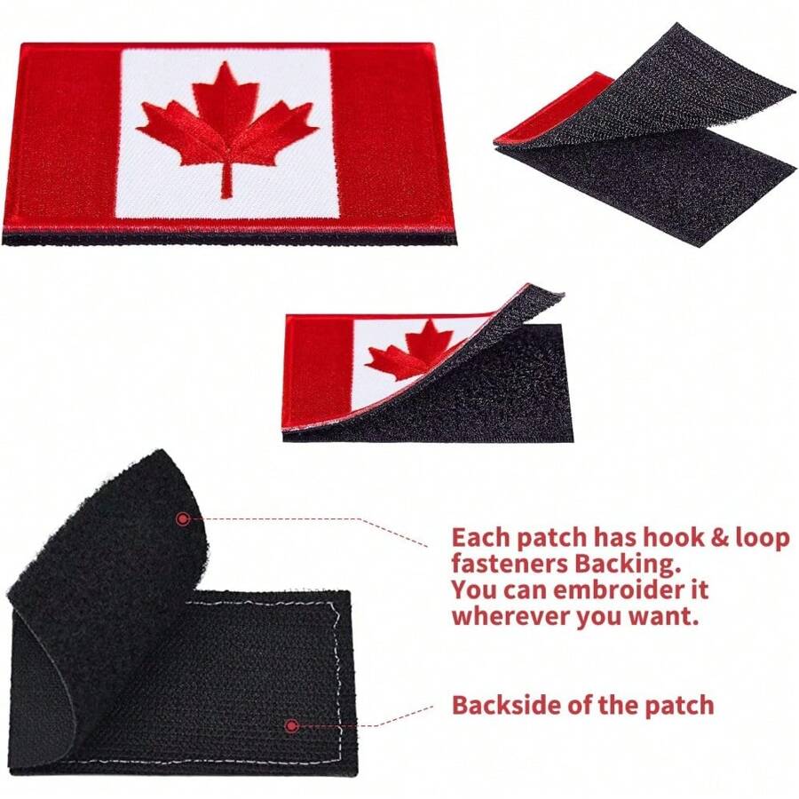 6 PCS Canadian Flag Patches Hook Loop Embroidered Sew On Hats Clothes Jeans, Tactical Military ...