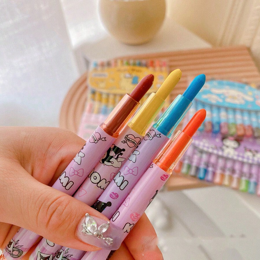 Sanrio 12pcs/Set Sanrio Japanese Kuromi Rotating Crayons Cute Girly ...