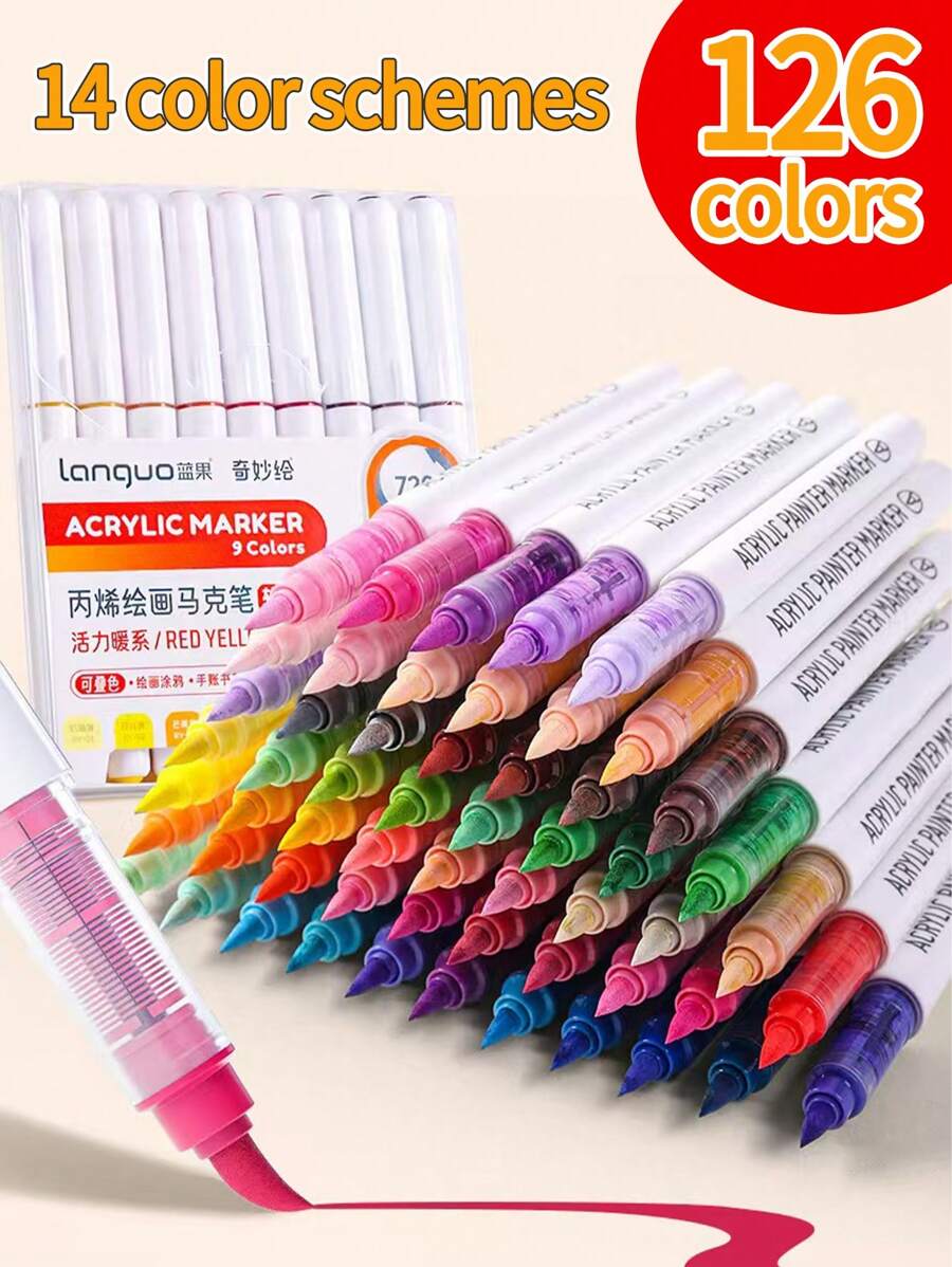 1pc 126 Colors Acrylic Marker Pens With Soft Nibs, Student Use, Non ...