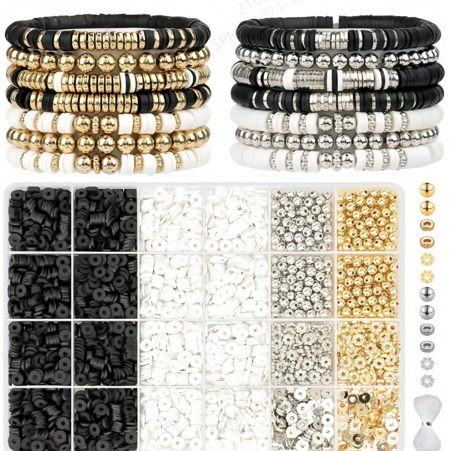 3000 Pieces Of DIY Clay Bead Bracelet Making Set, Black And White ...
