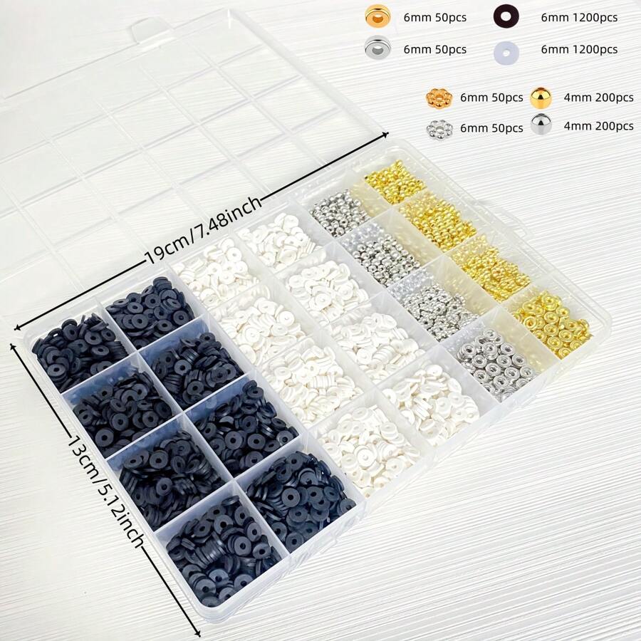 3000 Pieces Of DIY Clay Bead Bracelet Making Set, Black And White ...