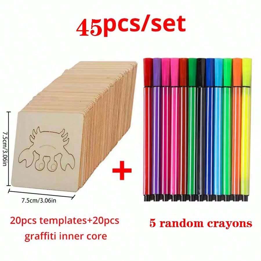 20 Pieces Of Wooden DIY Drawing Templates With Marked Children's ...