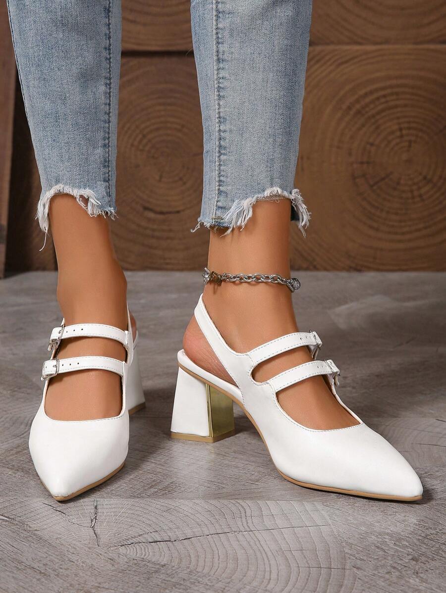 Sandali donna tipo Mary Jane francesi con cinturino, nuovo modello 2025 con tacco alto, punta ...