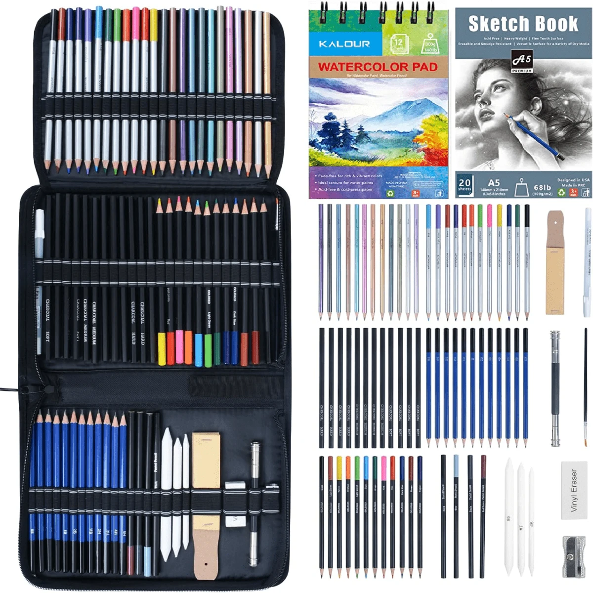 76pc Art Supply Set - Sketching & Drawing Kit With Tutorial Book ...