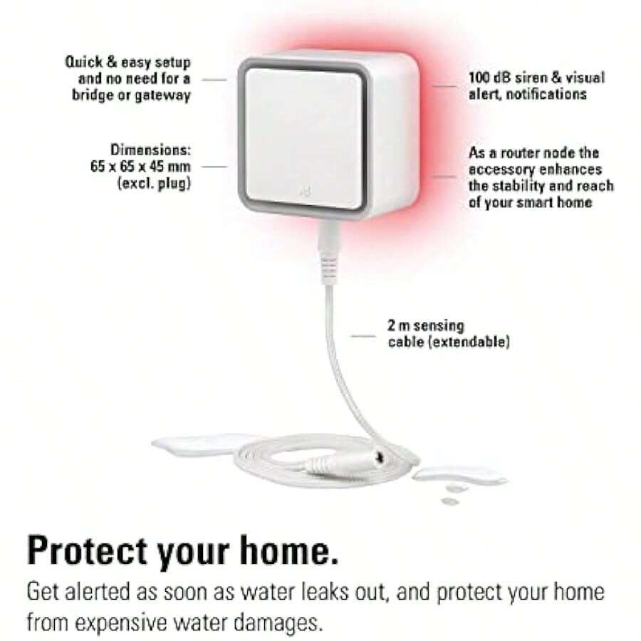 Smart Home Water Leak Detector 2m Sensing Cable Extendable 100 DB Siren ...